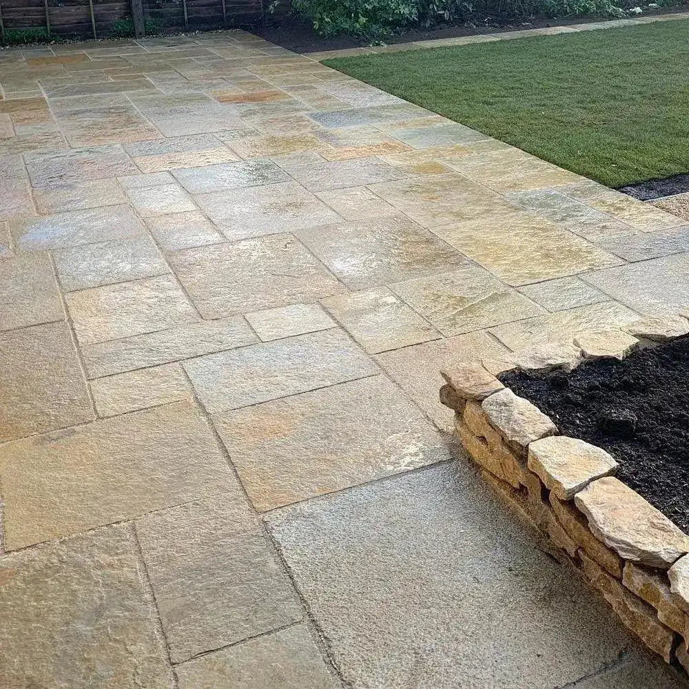 Tandur Yellow Antique Limestone Paving Tumbled 900 x 600 | Paving Slabs UK