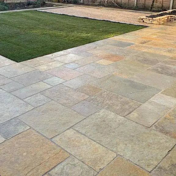 Tandur Yellow Limestone Paving Tumbled Antique 900 x 600 | Paving Slabs UK