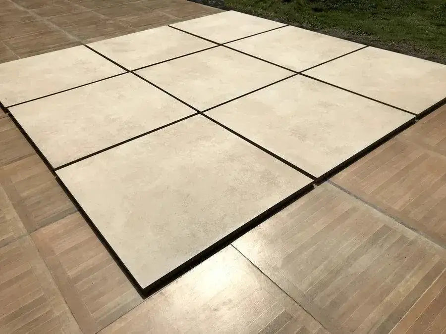 Beige Porcelain Paving Slabs Cement Effect 600 x 600