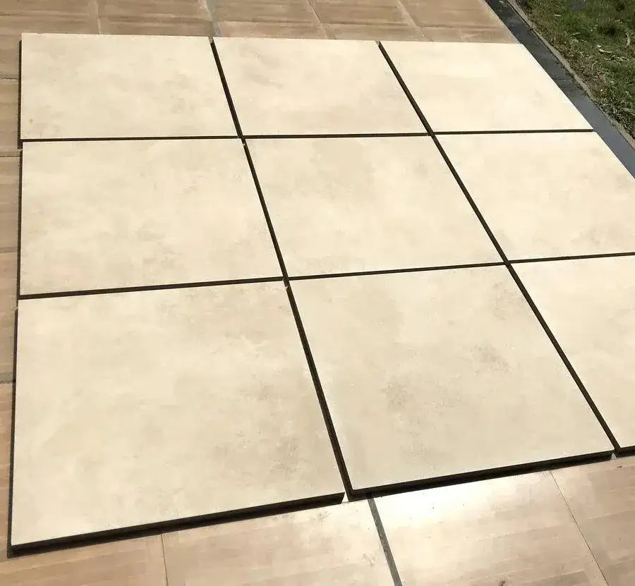 Beige Porcelain Paving Slabs Cement Effect 600 x 600