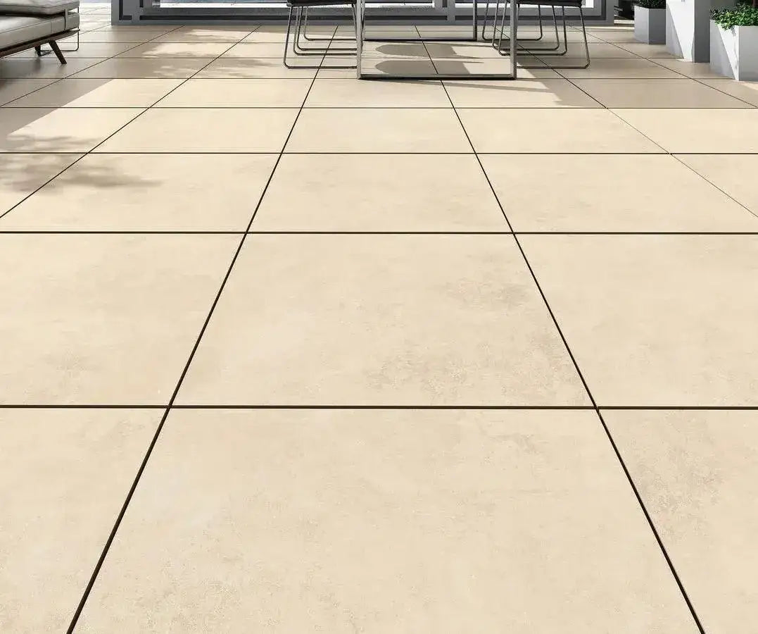 Beige Porcelain Paving Slabs Cement Effect 600 x 600
