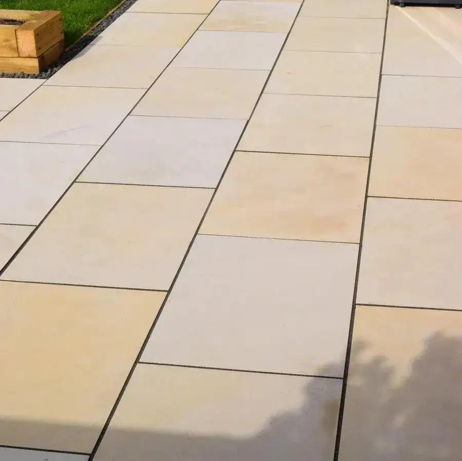Ivory Beige Smooth Sandstone Paving Mint Fossil 600 x 600 | Paving Slabs UK