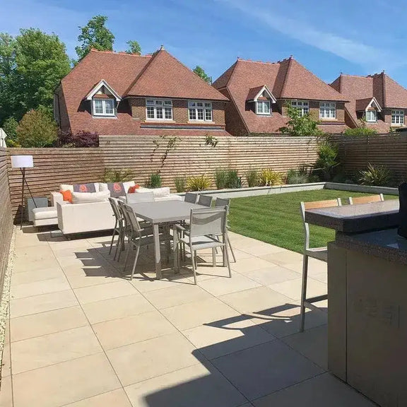 Ivory Beige Smooth Indian Sandstone Mint Fossil 600 x 600 | Paving Slabs UK