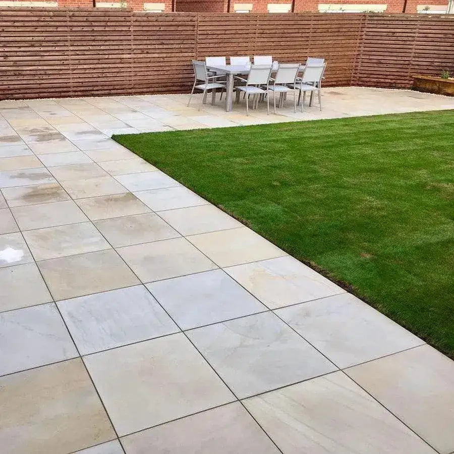 Ivory Beige Smooth Sandstone Paving Mint Fossil 600 x 600 | Paving Slabs UK