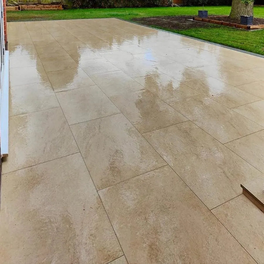 Ivory Beige Porcelain Paving Slabs Hammerstone 900 x 600
