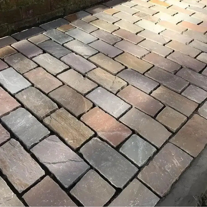 Raj Green Sandstone Tumbled Cobbles 200 x 100 x 50 - Paving Slabs UK