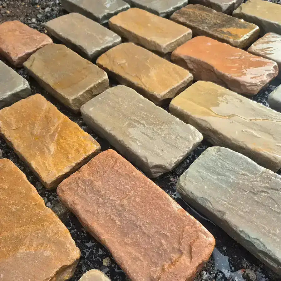 Raj Green Sandstone Tumbled Cobbles 200 x 100 x 50 | Paving Slabs UK