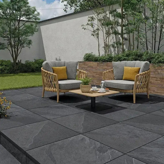 Brazilian Black Slate Porcelain Paving 900x600x20 | Paving Slabs UK