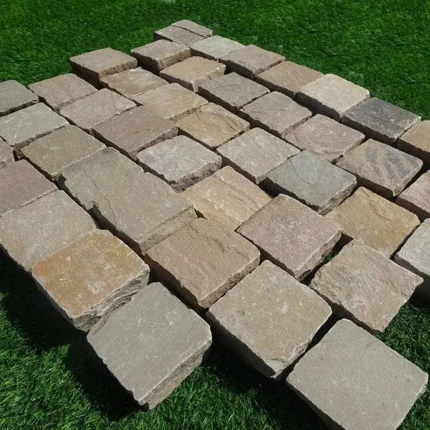 Raj Green Sandstone Cobble Setts 100 x 100 x 50