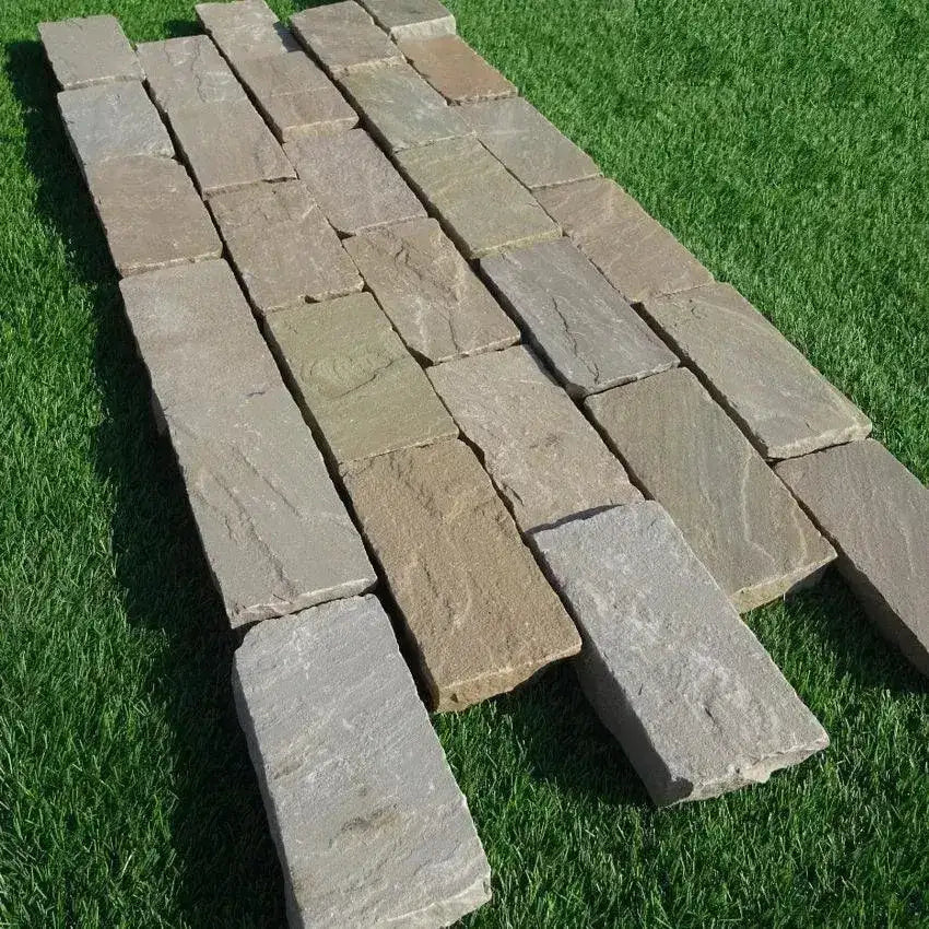 Raj Green Indian Sandstone Cobble Setts 200 x 100 x 50 | Paving Slabs UK
