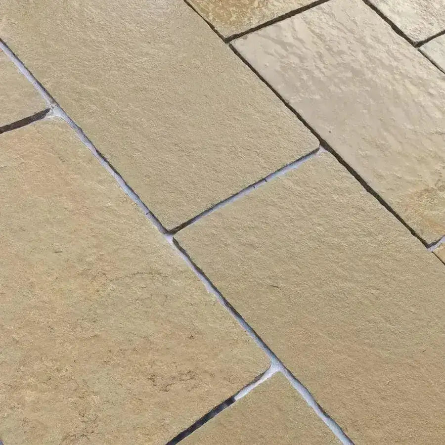 Tandur Yellow Limestone Paving Tumbled Antique 900 x 600 | Paving Slabs UK