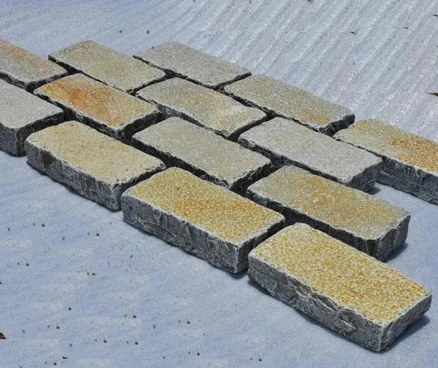 Tundar Yellow Limestone Cobble Setts Tumbled 200 x 100