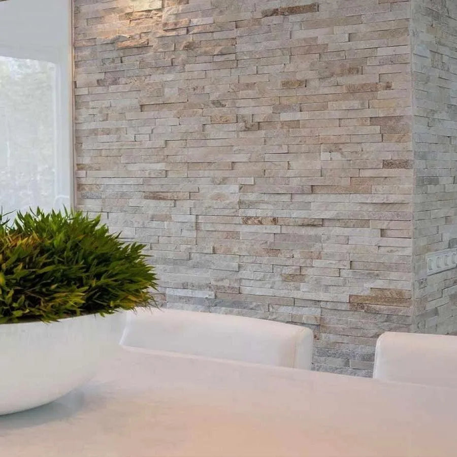 Cream Sparkle Quartz Split Face Tiles Cladding 550 x150