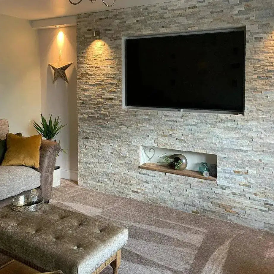 Oyster Quartz Split Face Tiles Cladding 360 x 100