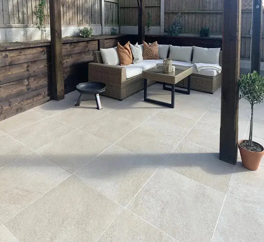 Beige Porcelain Paving Tiles Hammerstone 600 x 600