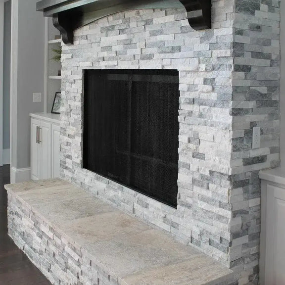 Sparkle Ice Grey Quartz Split Face Tiles Cladding 550 x 150