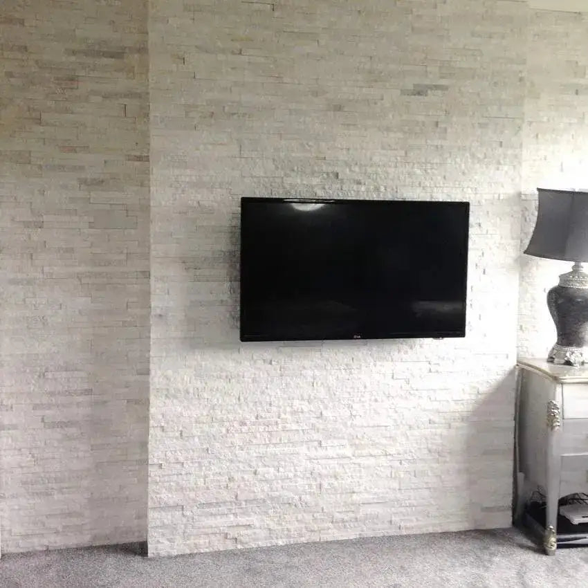 White Quartz Sparkle Split Face Tiles Cladding 360 x 100